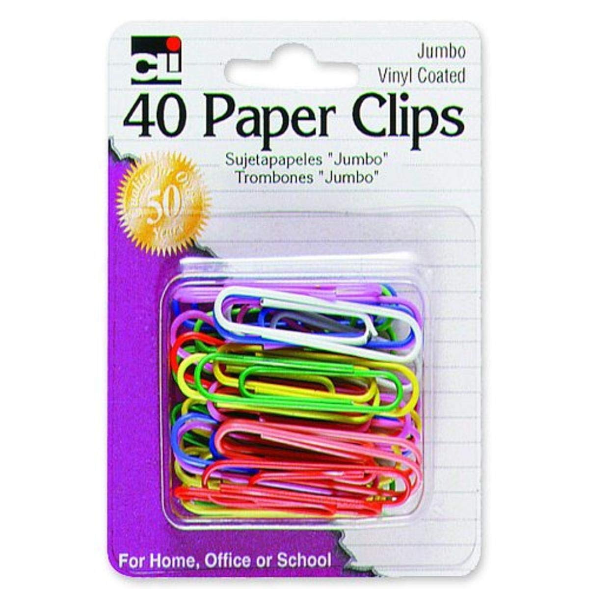 Paperclips | 40PC | Jumbo| CLI | Vinyl Coated | Assorted Colors ...