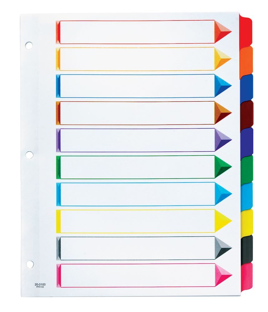 Dividers: Colour Coded Tab Dividers | 10 Tab, Assorted | Oxford ...