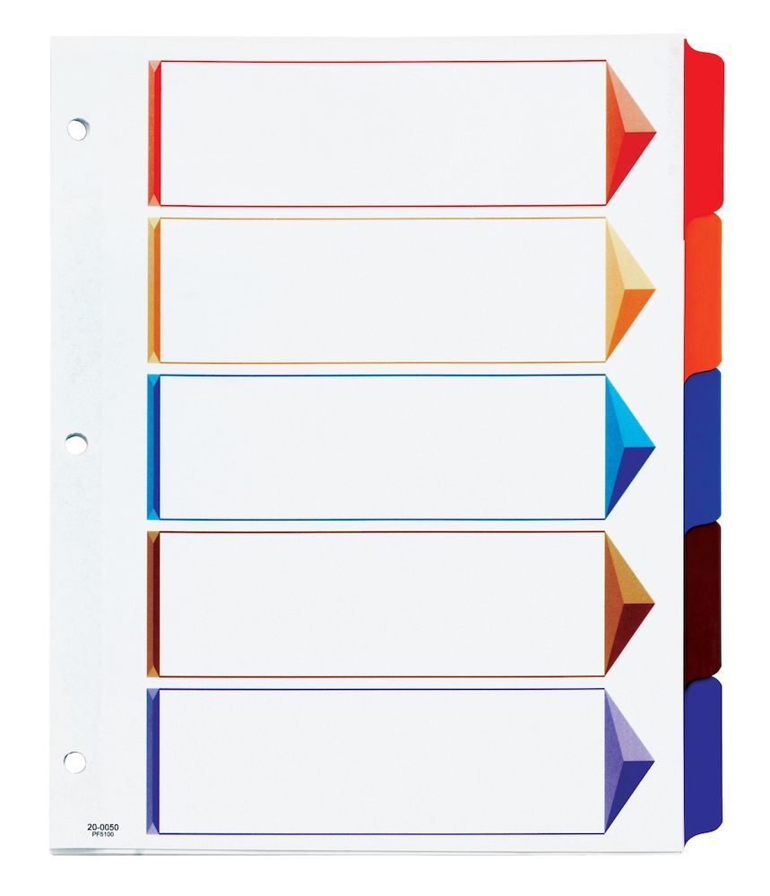 Dividers: Colour- Coded Tab Dividers 5 Tab | Assorted | Oxford | Letter ...